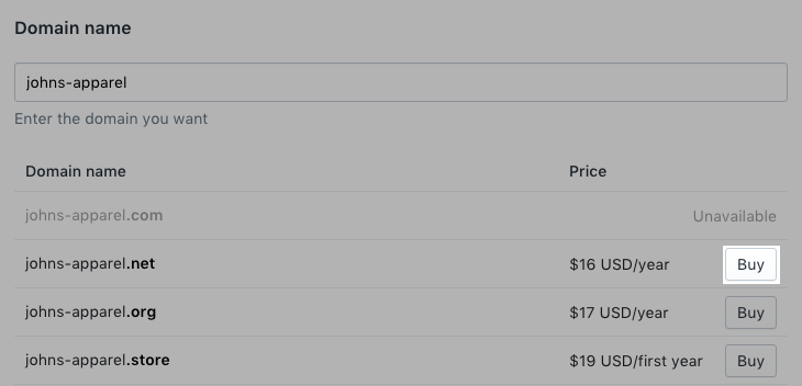 Buying a domain from Shopify · Shopify Help Center